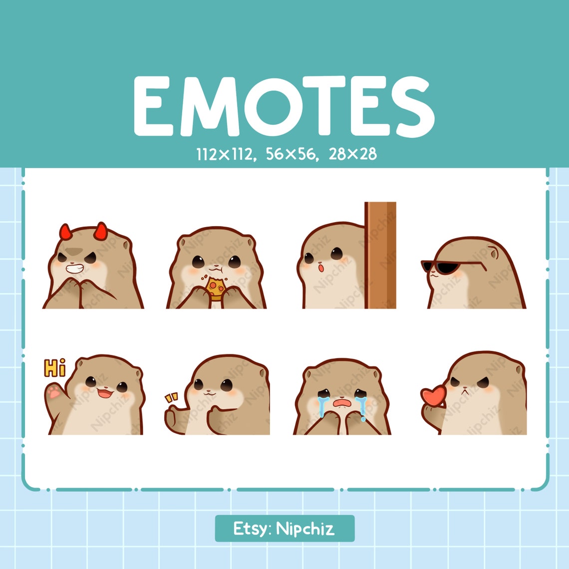 Otter Emotes for Streaming | Kawaii Animal Emoji | (8) Cute Otter Emote ...
