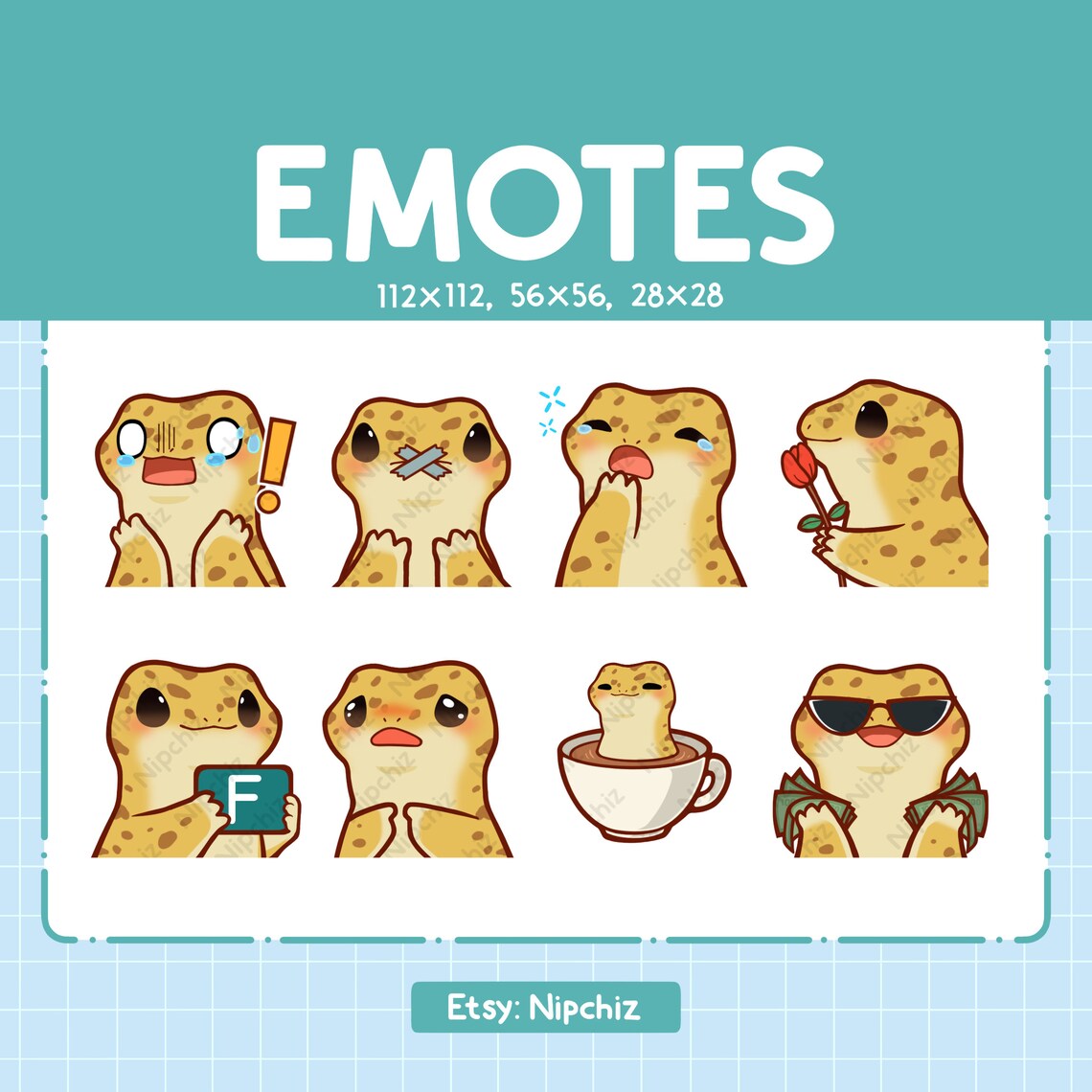 Gecko Emotes for Streamer 8 Kawaii Cute Yellow Gecko - Etsy