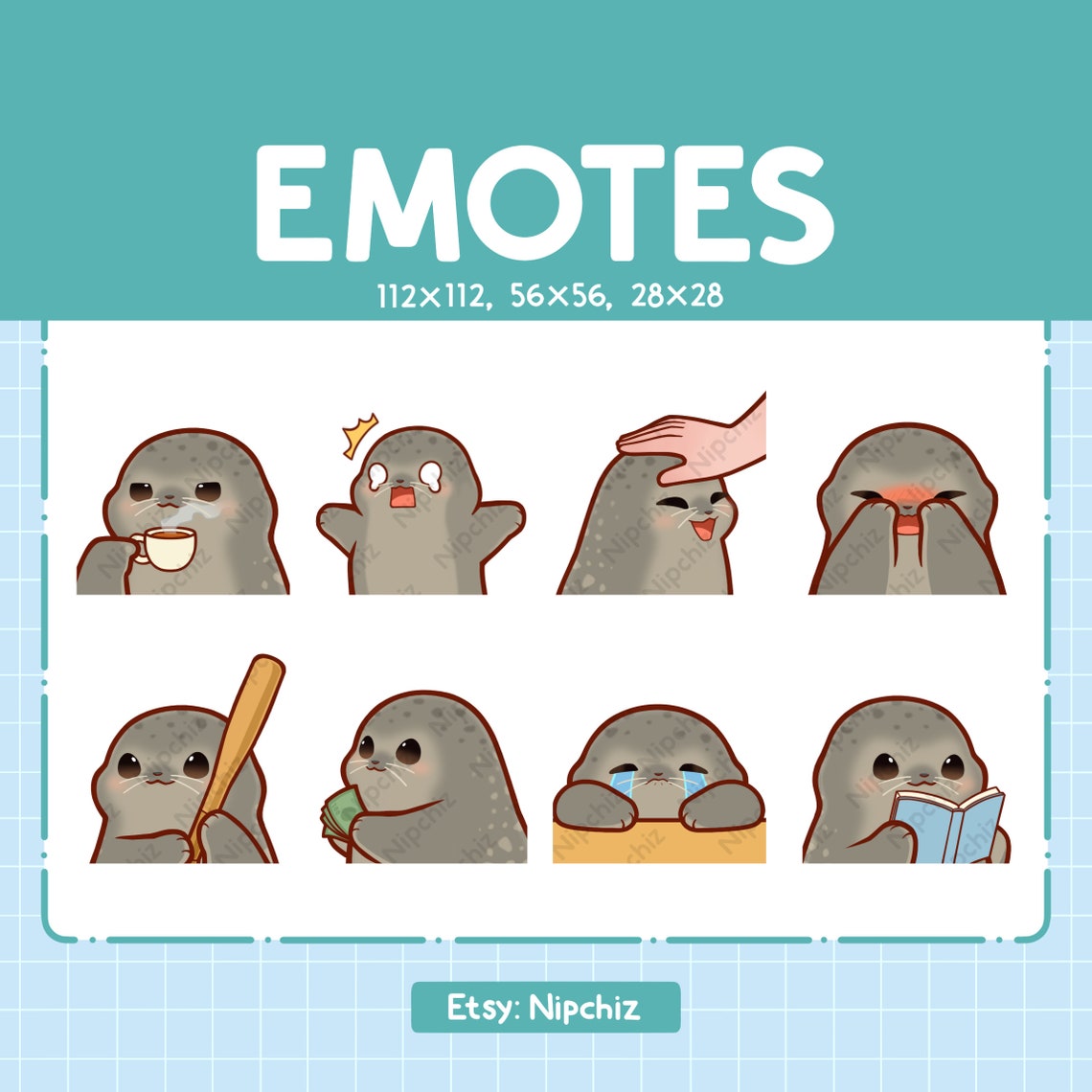 Emotes Baby Seals / 8 Cute Emotes for Streaming / Digital / Chibi Seals ...