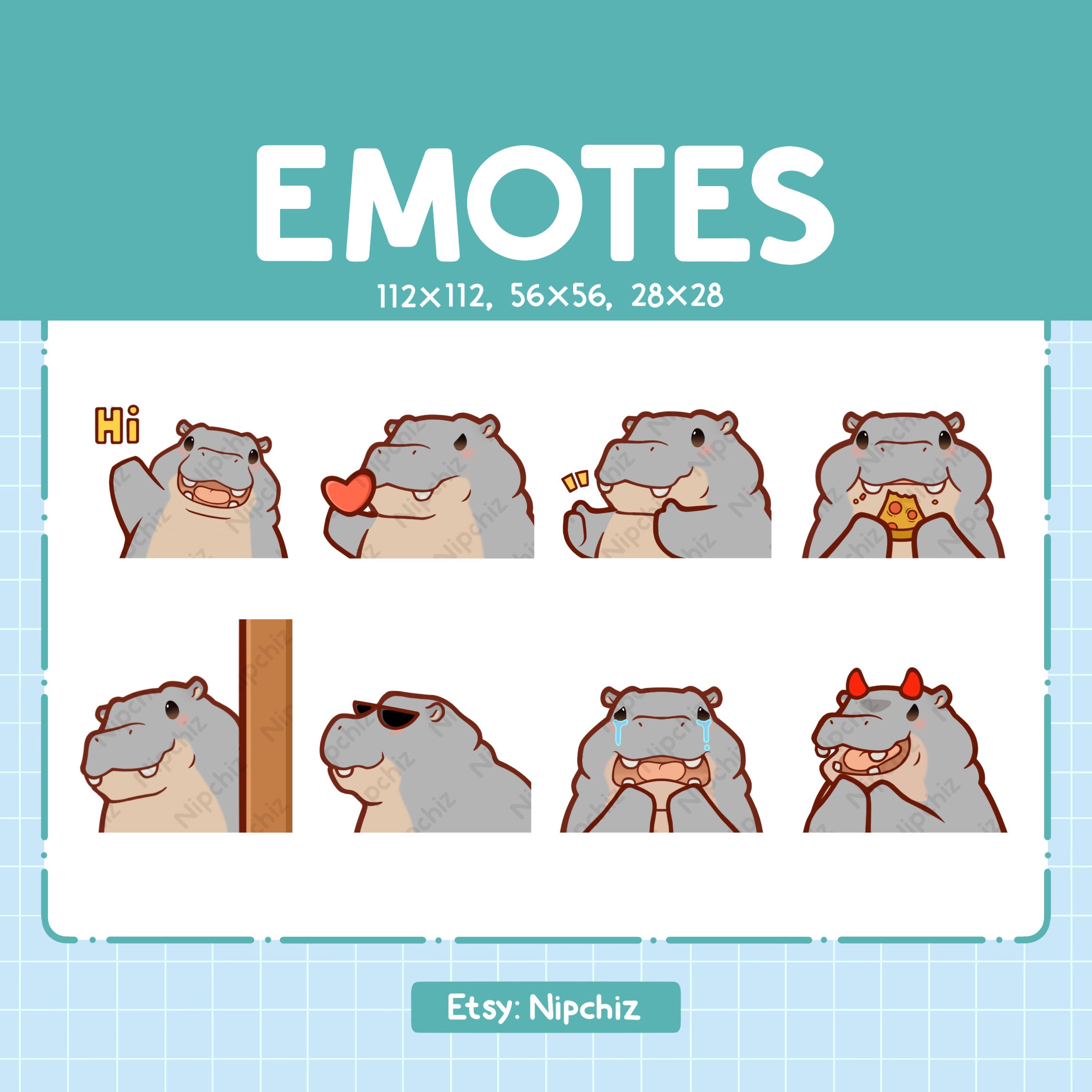 Cute Hippo Emotes 8 Emotes for Streamer Cute Hippo Emote Pack Funny ...