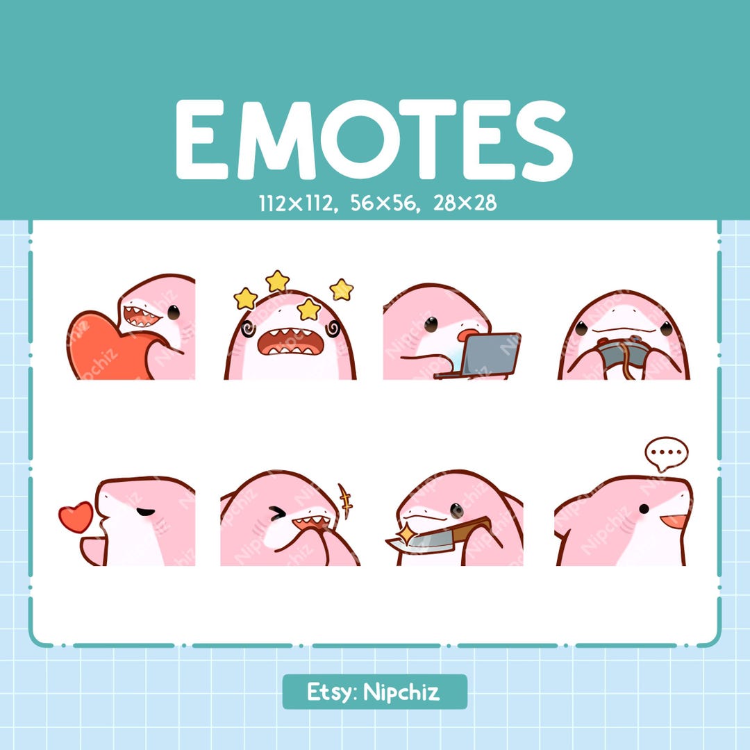 Pink Shark Bundle / Emotes for Streaming / 8 Cute Pink Shark Emotes ...