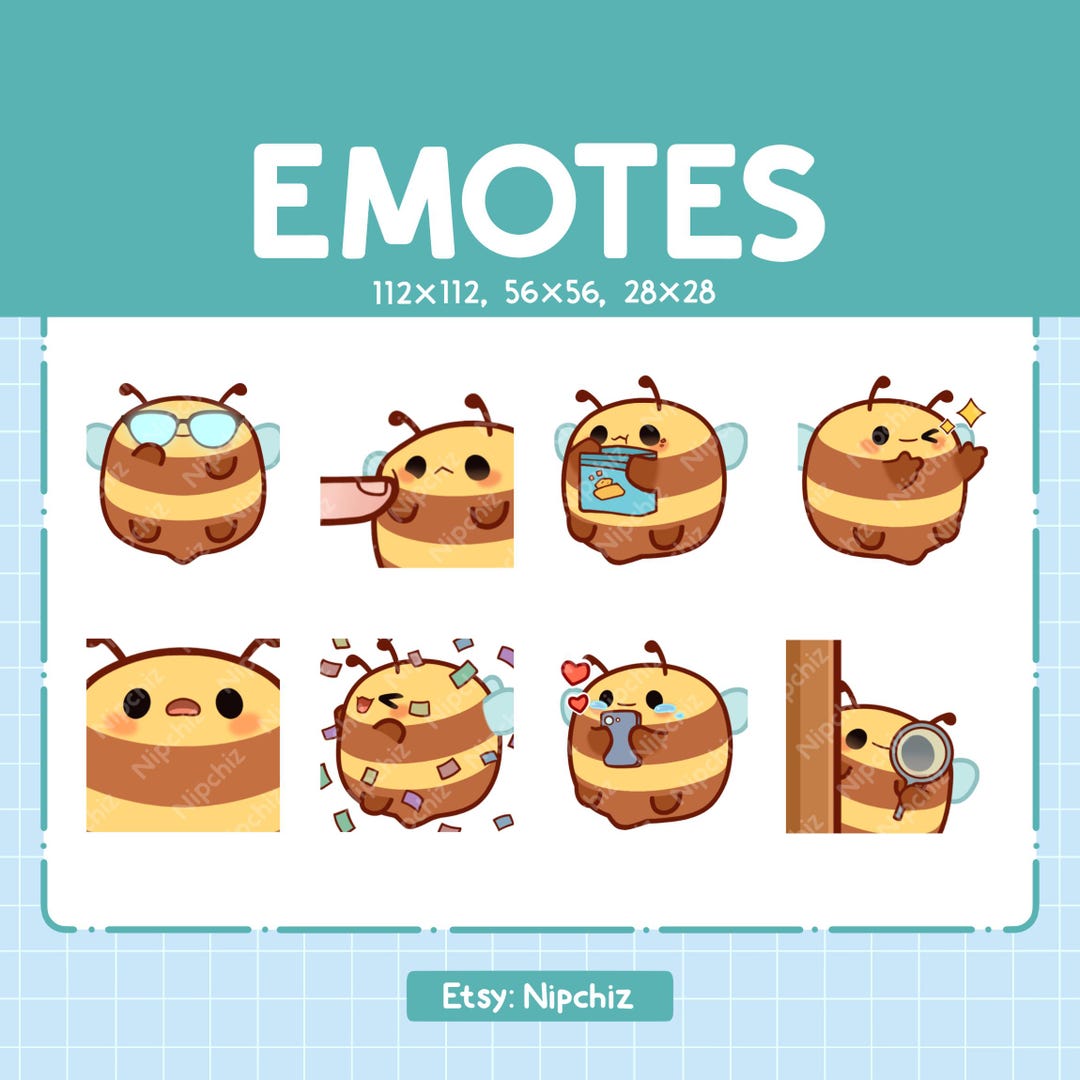 Cute Bee Emotes 8 Pack / Chibi Bee Emotes for Streamer / Kawaii Emoji ...