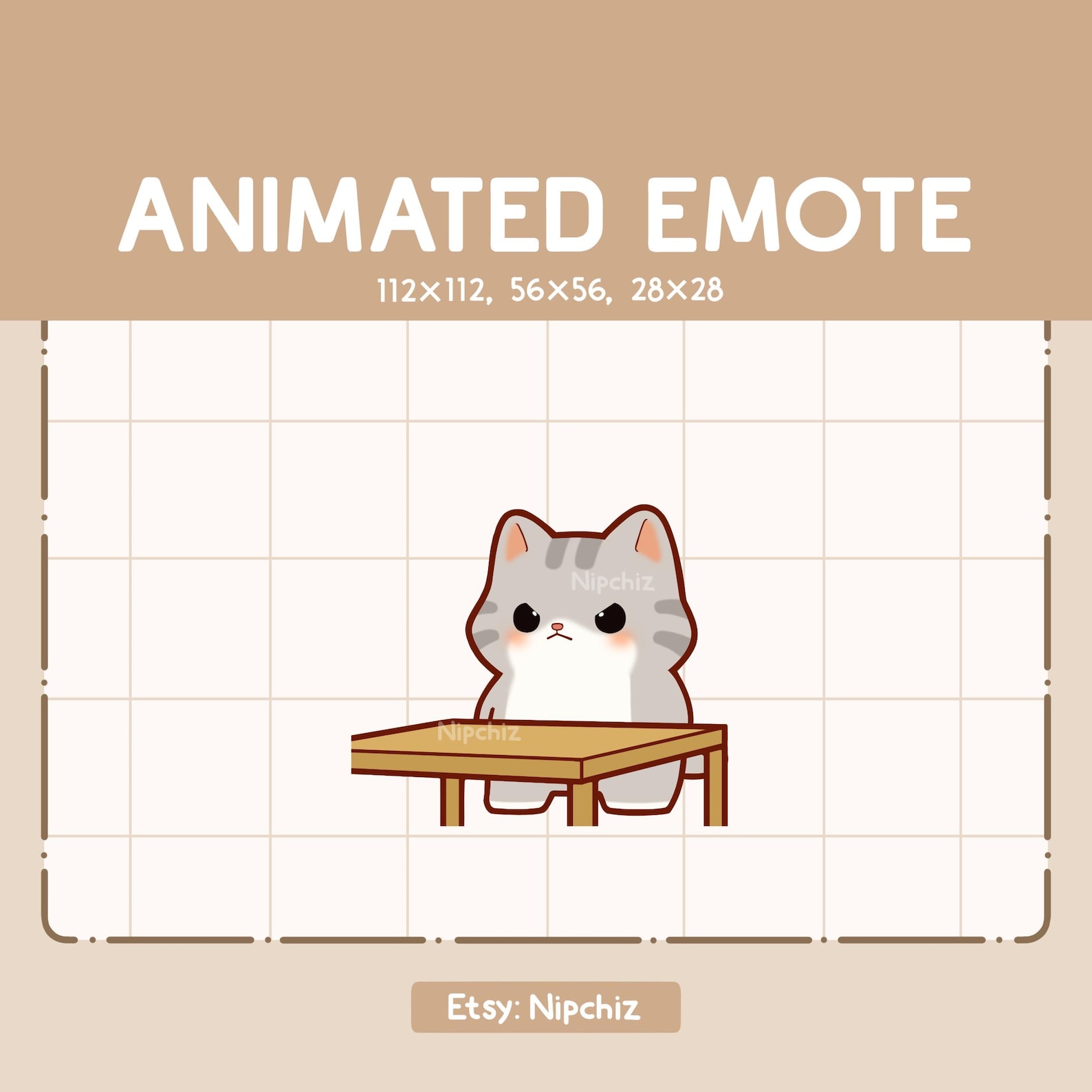 Animated Emote Chibi Gray Tabby Cat Angry by Flipping a Table in Front ...
