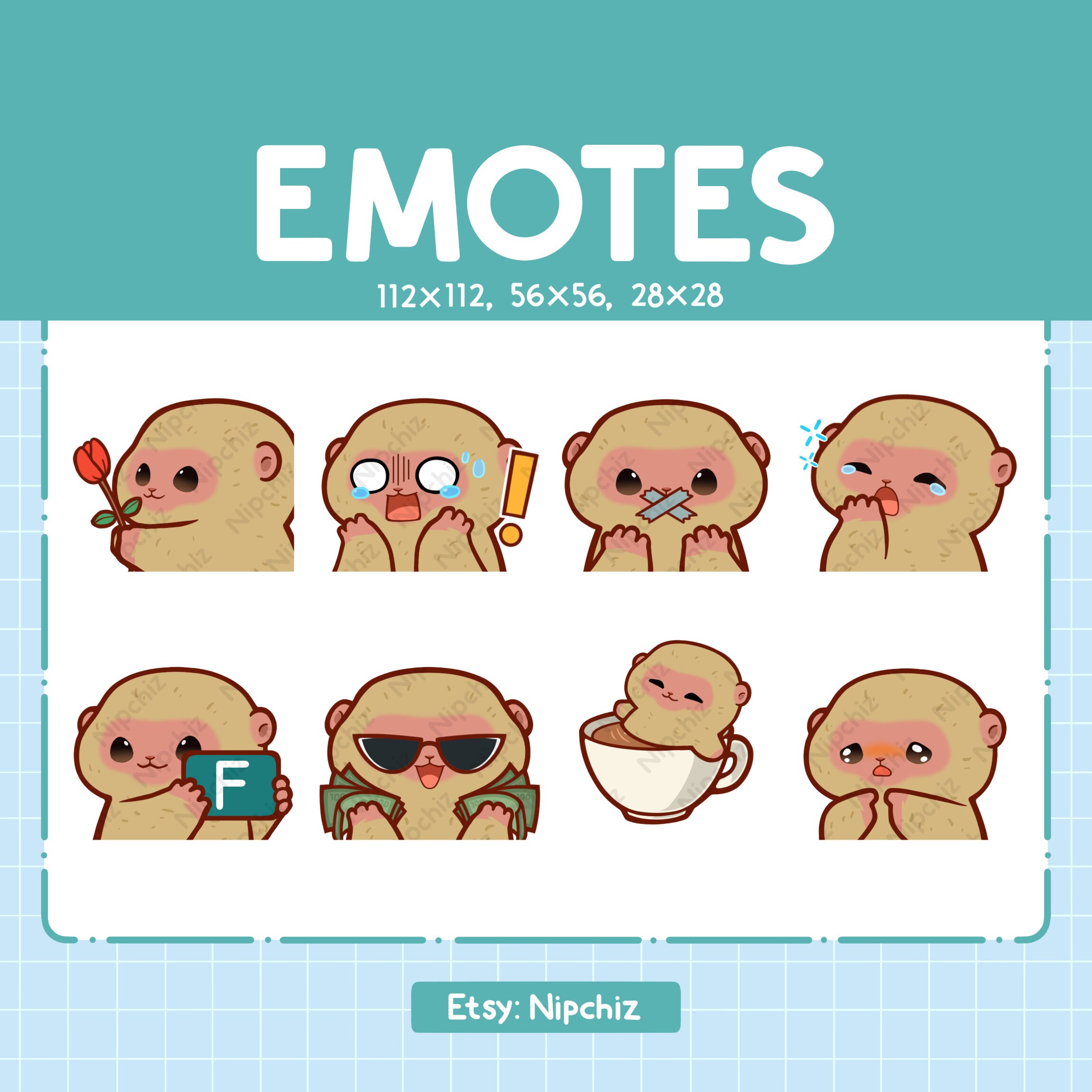 Monkey Emotes for Streaming Kawaii Animal Emoji 8 Cute - Etsy