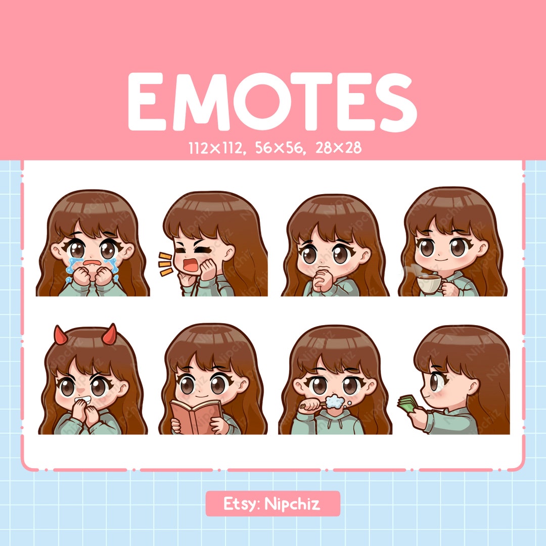 Girl Emote Bundle / Brown Hair Emotes for Streaming / 8 Cute Girl ...