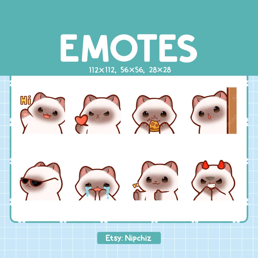 Siamese Cat Emotes for Streaming | Kawaii Animal Emoji | (8) Cute ...
