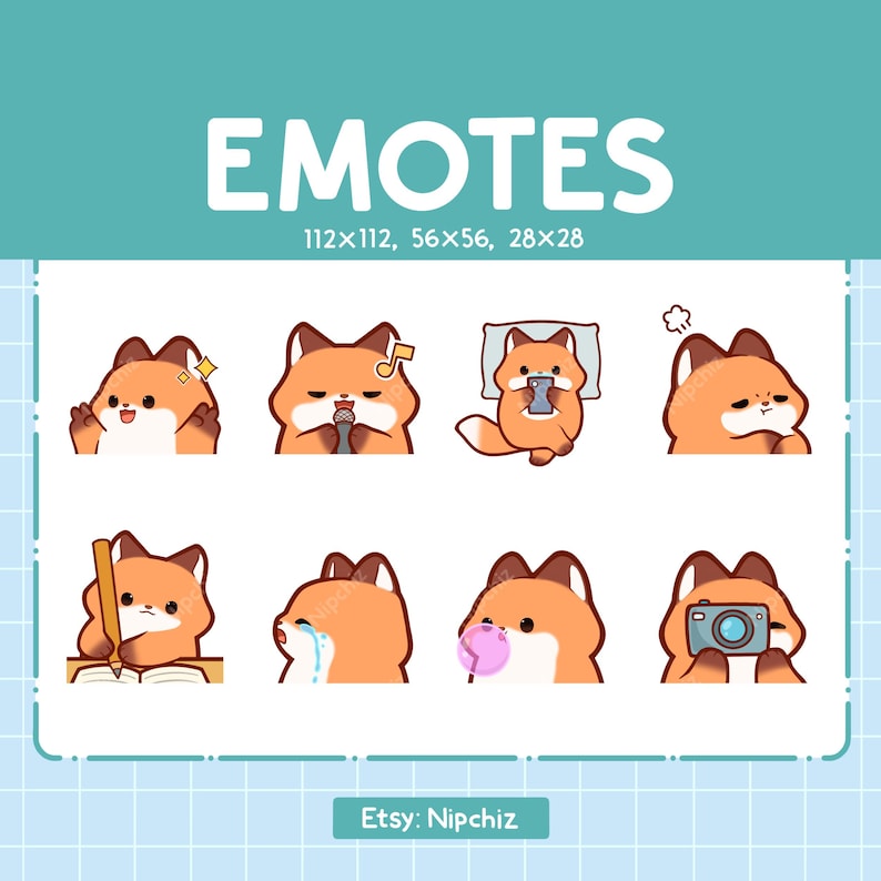 Chibi Fox Emotes for Streamer (8) - Kawaii Cute Fox - Emoji Pack for ...