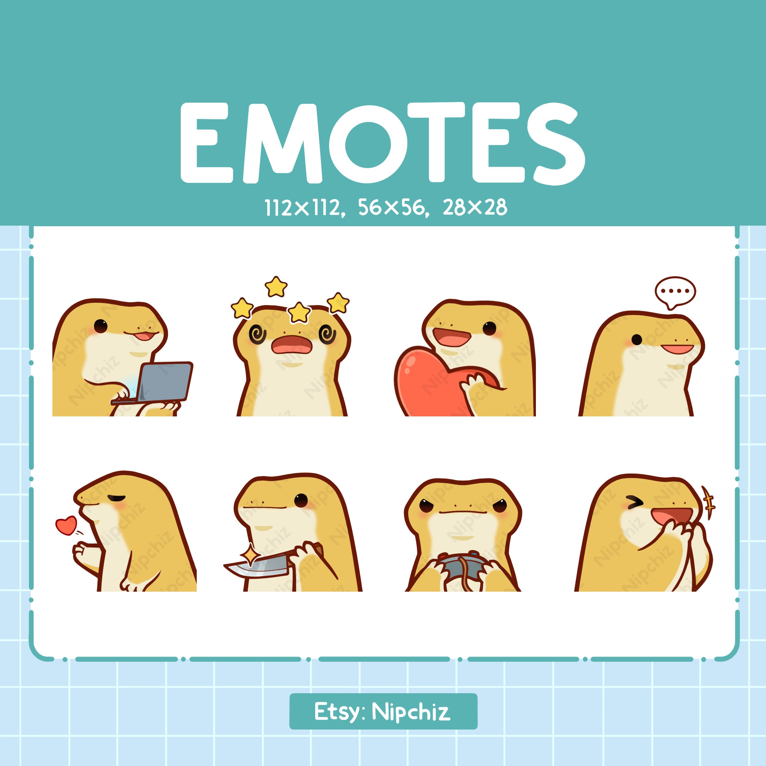 Chibi Gecko Emotes for Streaming 8 Kawaii Emotes Cute Yellow Gecko ...