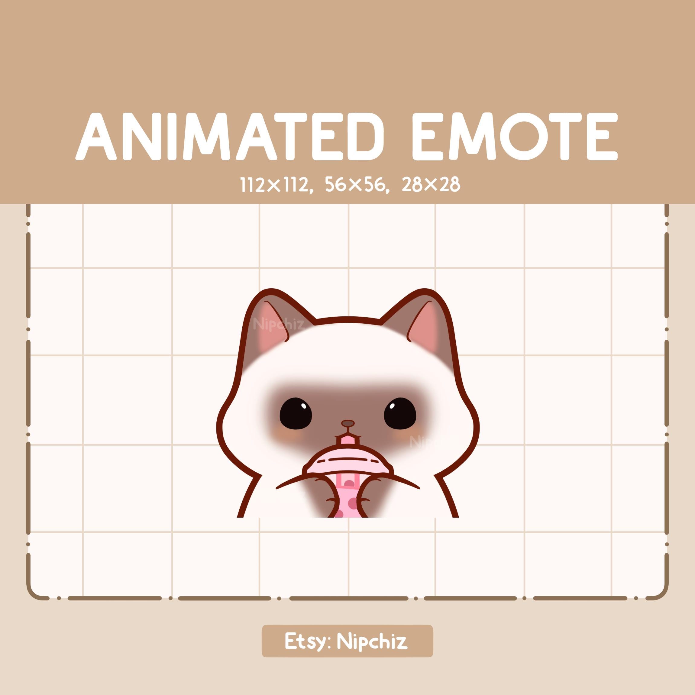 Adorable Chibi Siamese Cat Sipping Boba Animated Emote - Cartoon Emote ...
