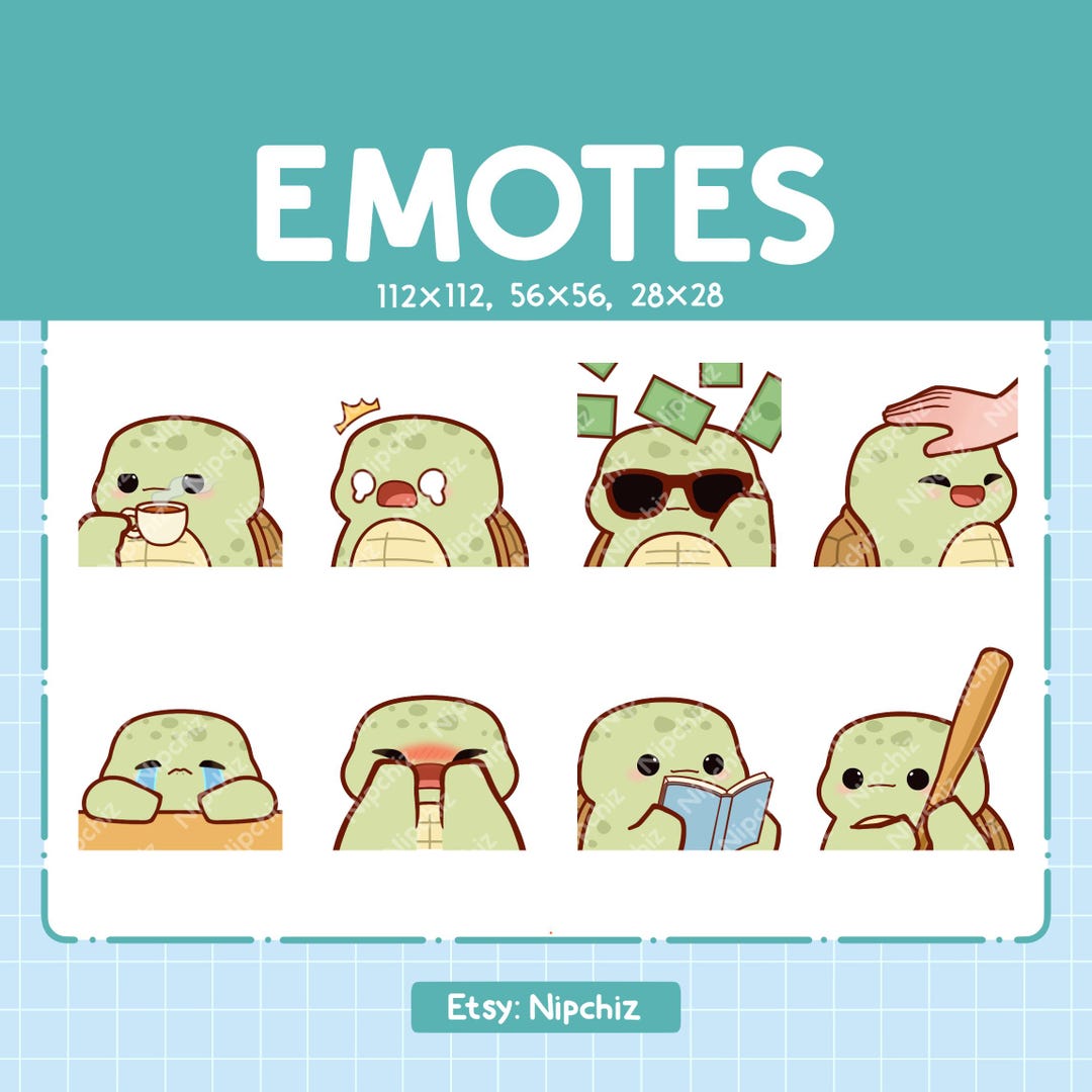 Cute Turtle Emotes 8 Pack | Chibi Turtle Emotes for Streamer | Kawaii ...