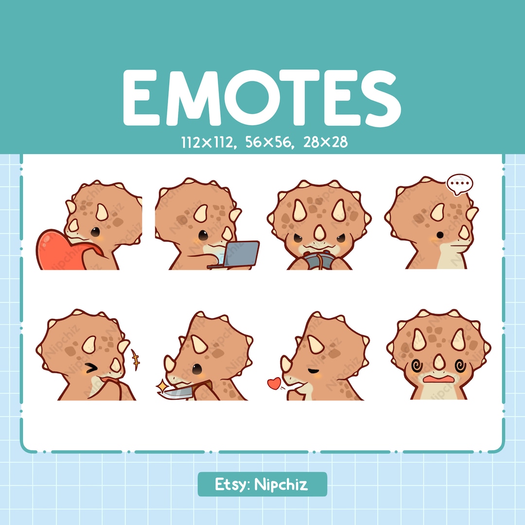 Triceratops Emotes 8 Pack / Chibi Dinosaur Emotes for Streamer / Kawaii ...
