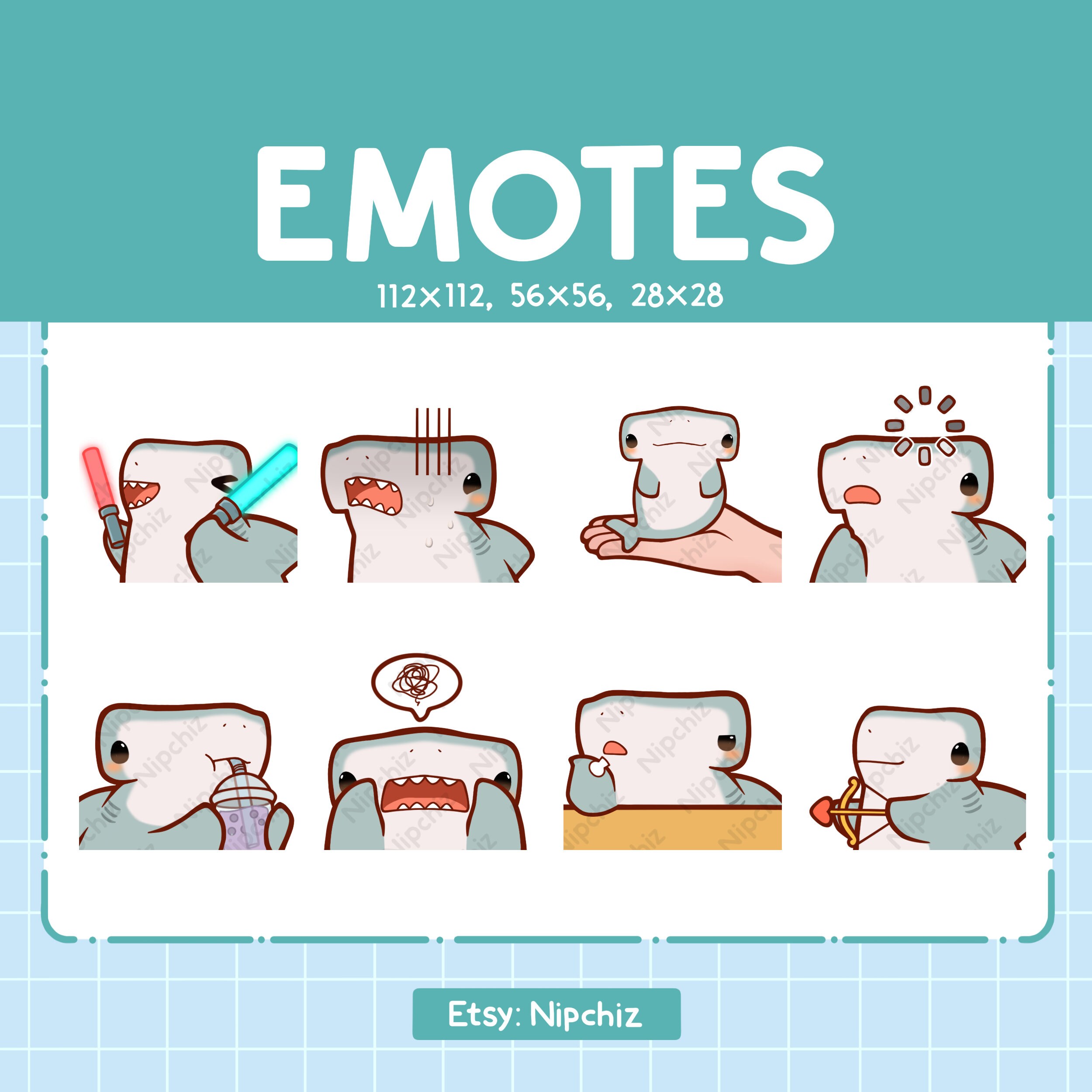 Chibi Hammerhead Shark Emotes for Streaming 8 Kawaii Emotes Cute ...