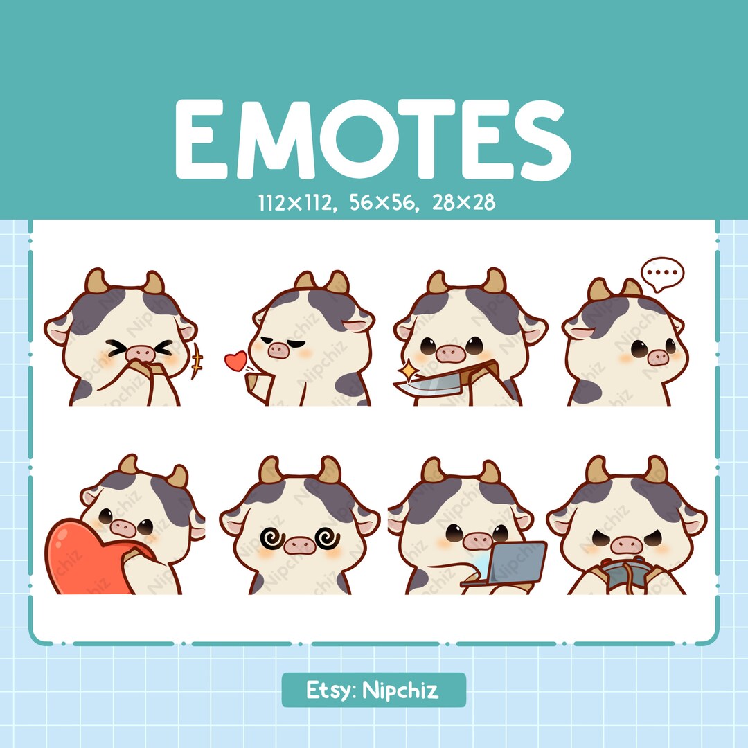 Cute Cow Emotes 8 Emotes for Streamer Cute Cow Emote Pack Funny Emotes ...