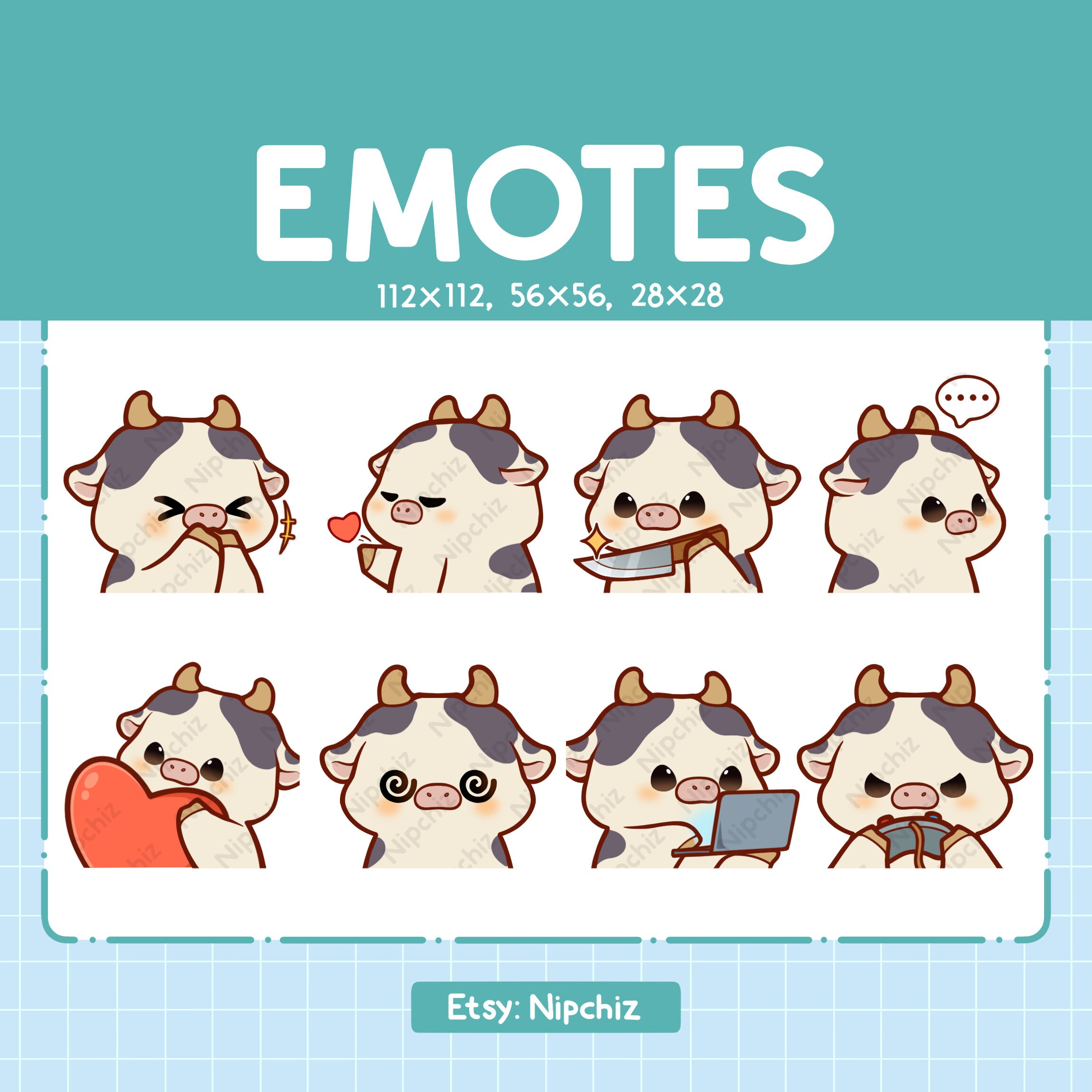 Cute Cow Emotes 8 Emotes for Streamer Cute Cow Emote Pack Funny Emotes ...