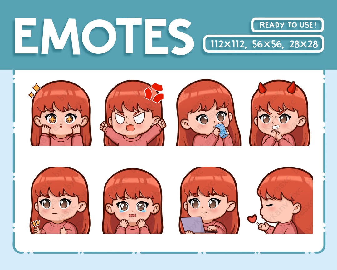 Cute Girl Emotes for Streamer 8 Red Hair Brown Eyes - Etsy