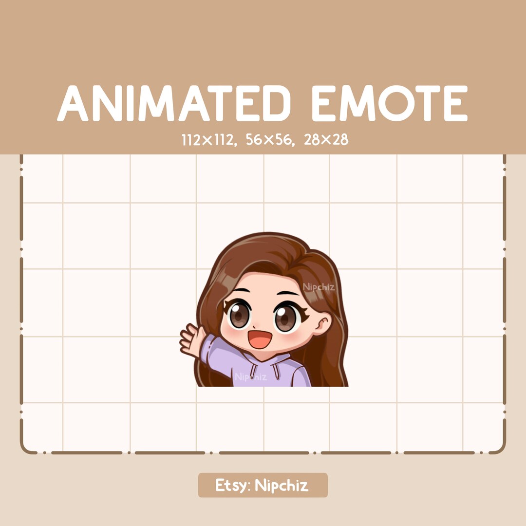 Animated Emote Chibi Girl Long Straight Brown Hair Waving Hello Emote ...