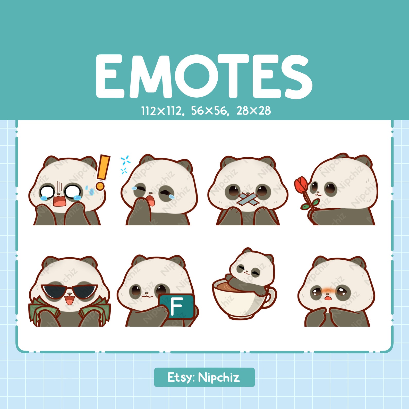 Panda Emotes for Streaming Kawaii Animal Emoji 8 Cute - Etsy