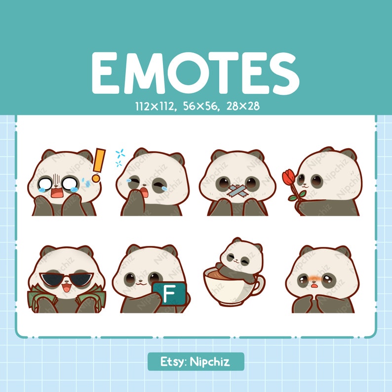Panda Emotes for Streaming Kawaii Animal Emoji 8 Cute - Etsy