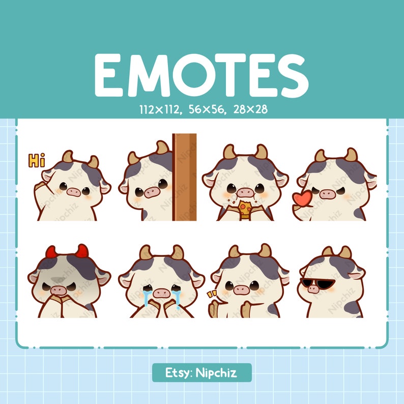 Cute Cow Emotes 8 Pack / Chibi Cow Emotes for Streamer / - Etsy
