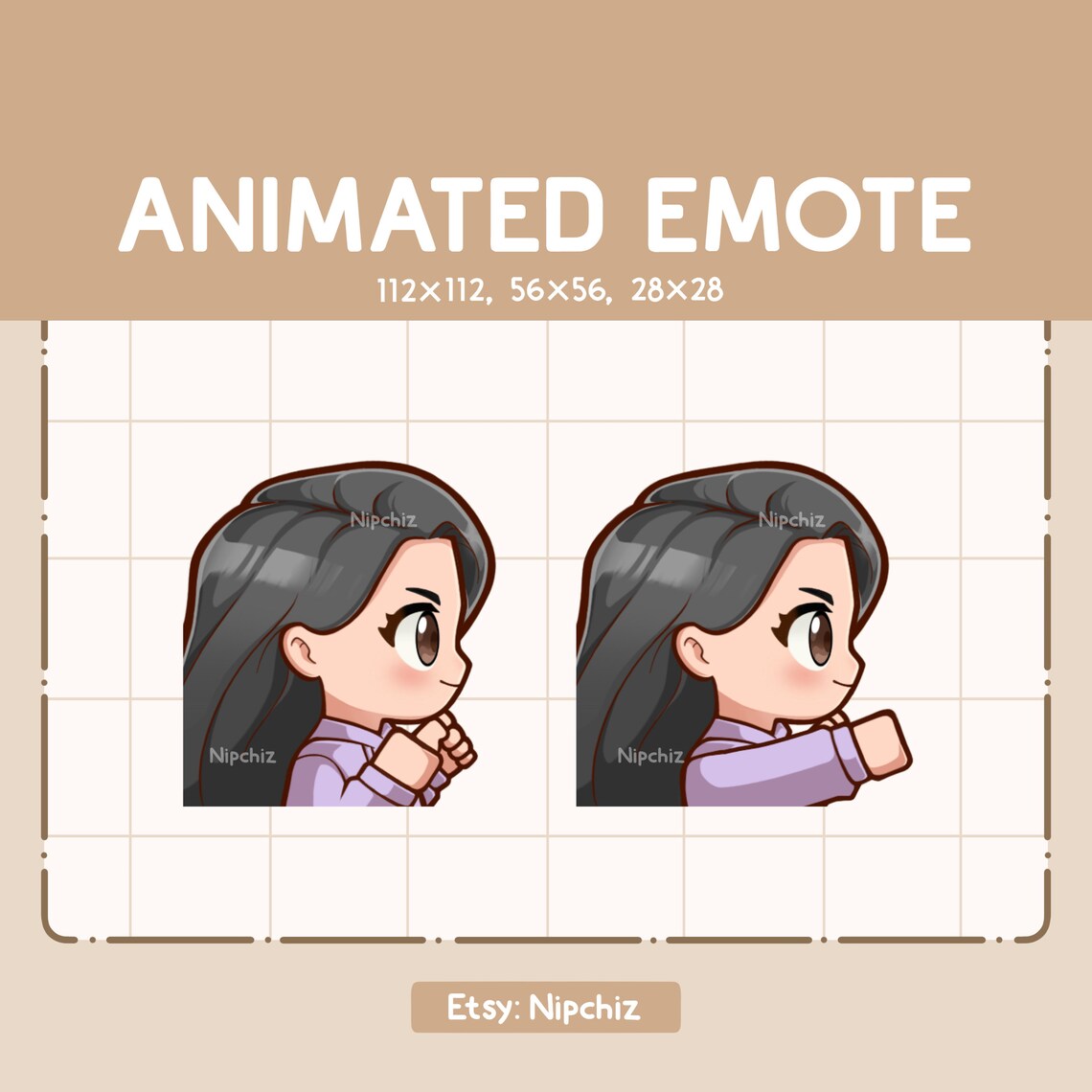 Animated Emote Girl Long Straight Black Hair Punching Fast / Emote for ...