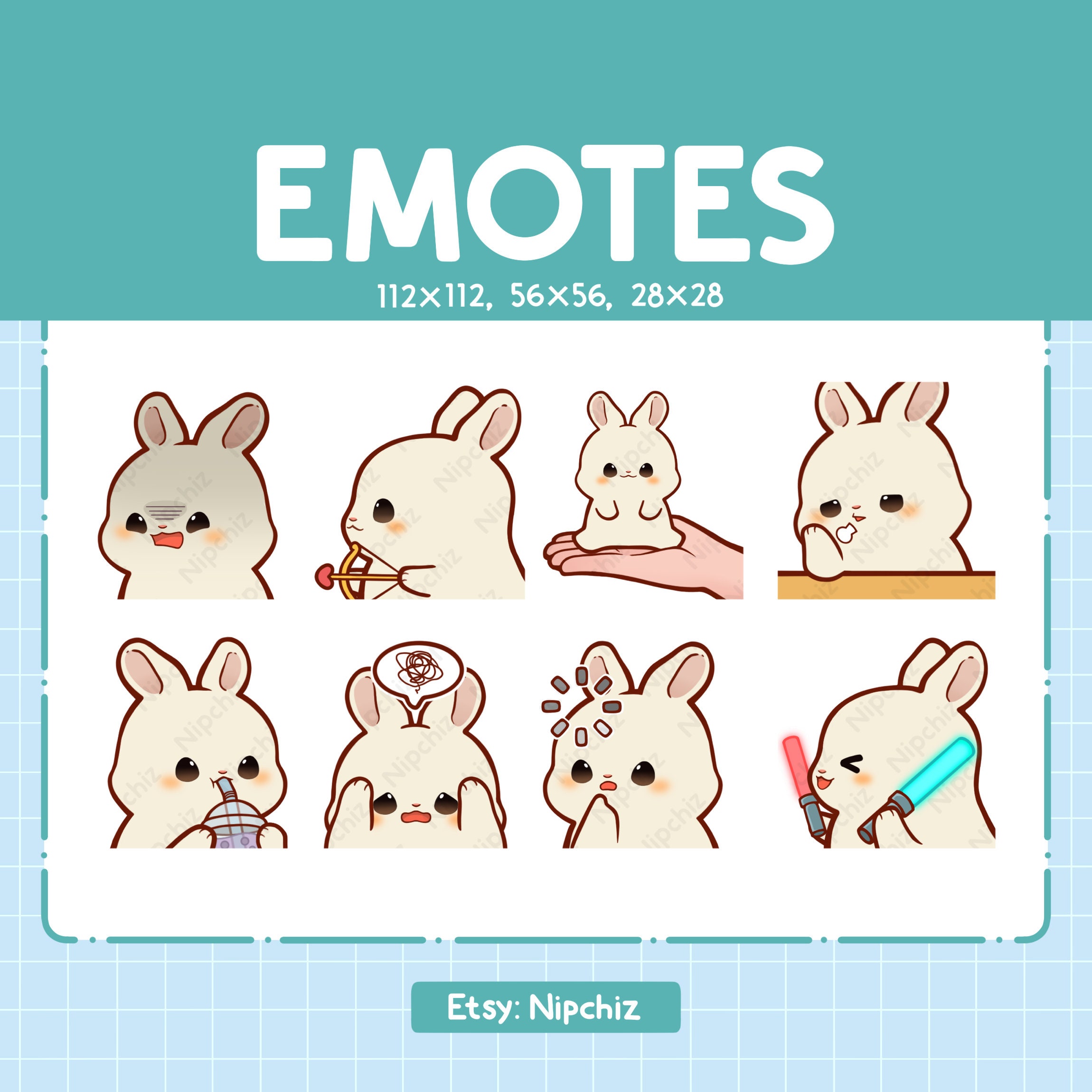 Chibi Rabbit Emotes for Streaming 8 Kawaii Emotes Cute Bunny Emote ...