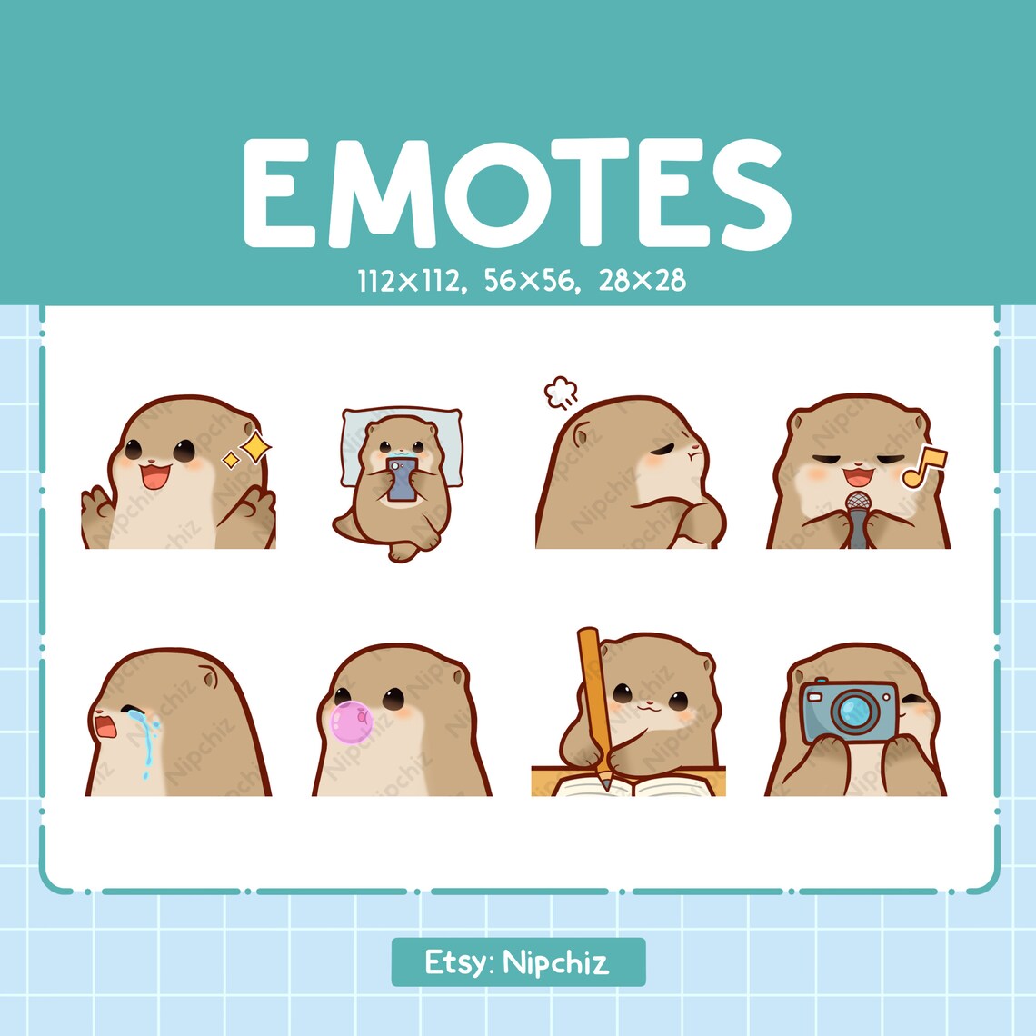 Kawaii Otter Emotes (8) – Cute Emotes for Streamer – Chibi Otter Emoji ...