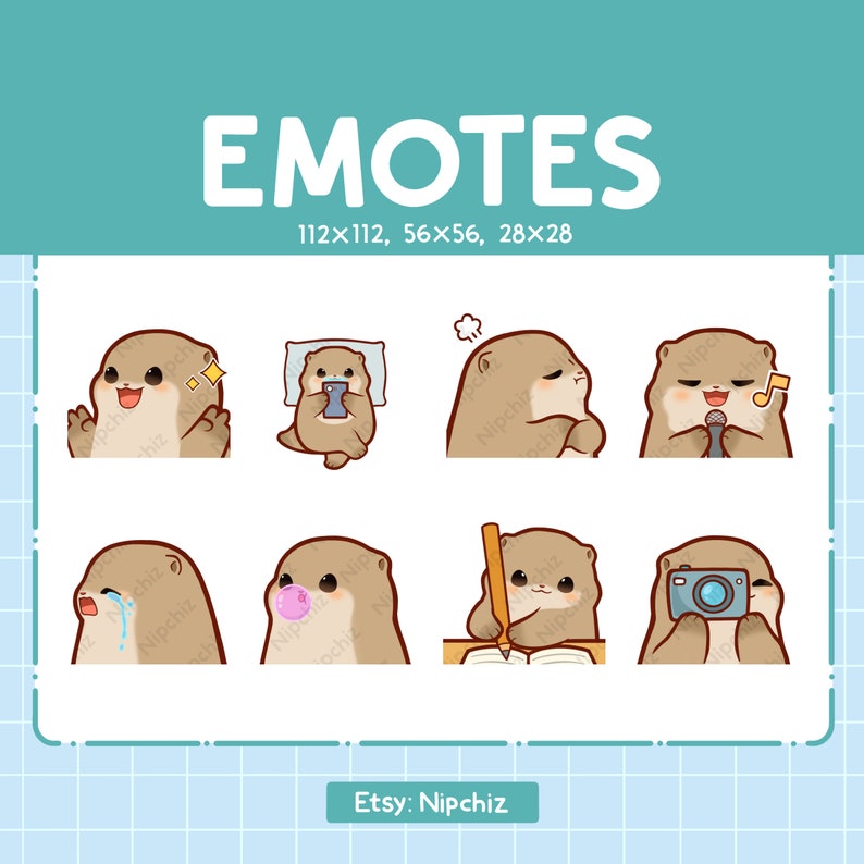 Kawaii Otter Emotes (8) – Cute Emotes for Streamer – Chibi Otter Emoji ...