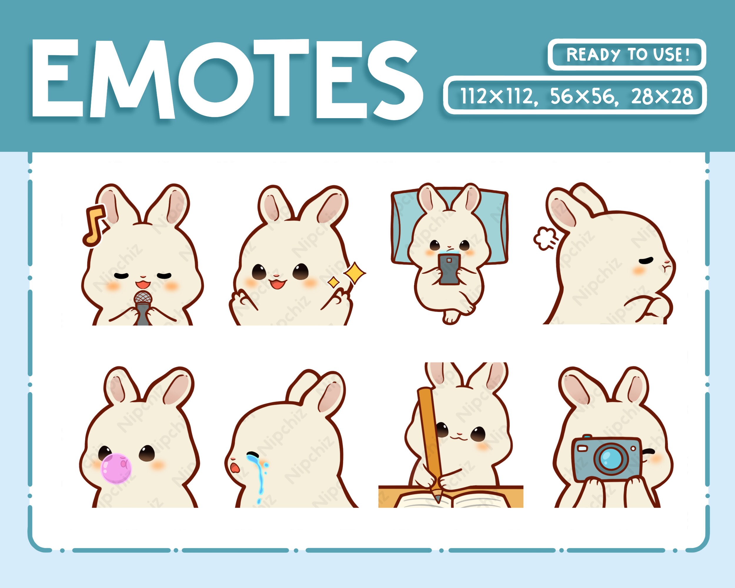 Rabbit Emotes for Streaming Kawaii Animal Emoji 8 Cute - Etsy