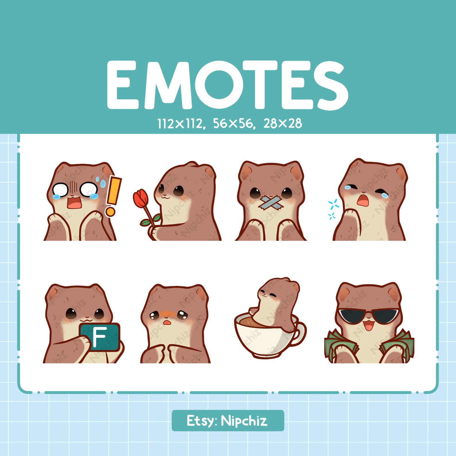 Stoat Emotes for Streamer (8) - Kawaii Cute Stoat - Emoji Pack for ...