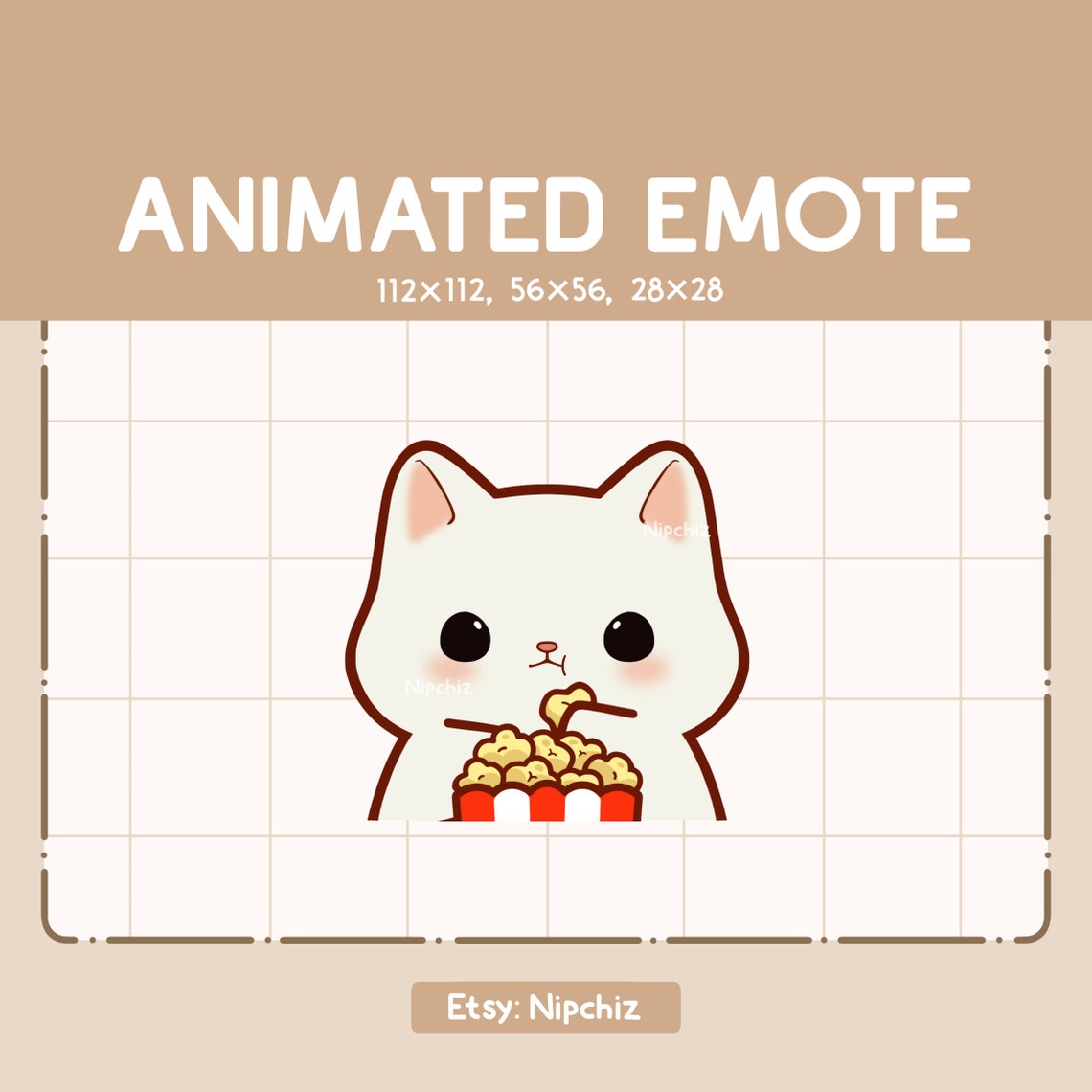 Animated Emote White Cat is Eating a Cup of Popcorn - Emote for ...