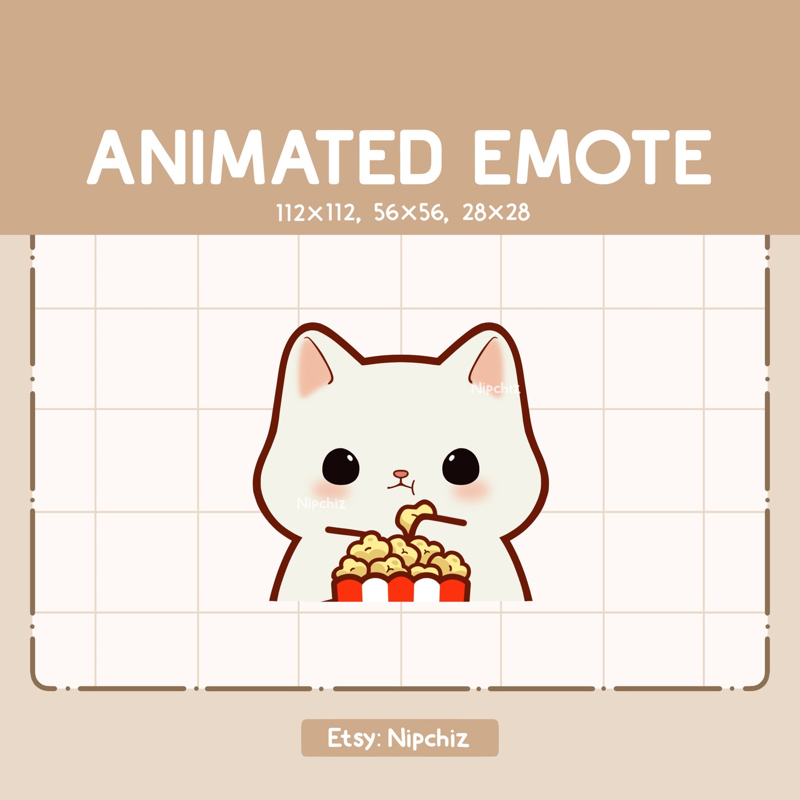Animated Emote White Cat is Eating a Cup of Popcorn - Emote for ...