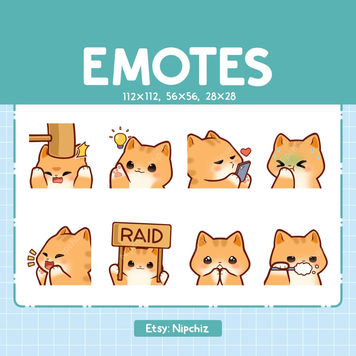 Orange Cat Emotes / Cute Emoji Pack / 8 Tabby Cat Emotes for Streaming ...