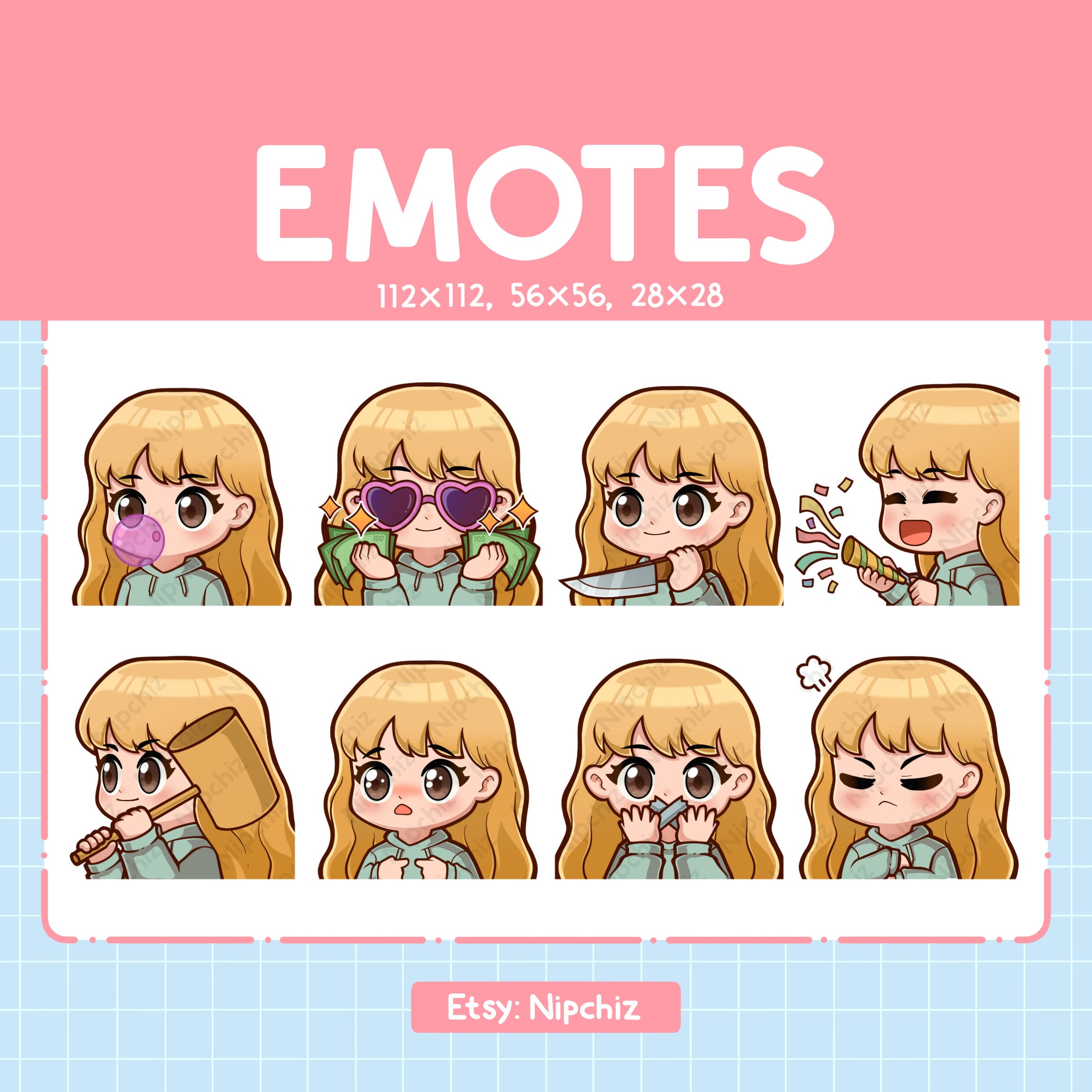 Chibi Girl Emotes / Blonde Hair / Cute Emoji Pack 8 Girl Emotes for ...