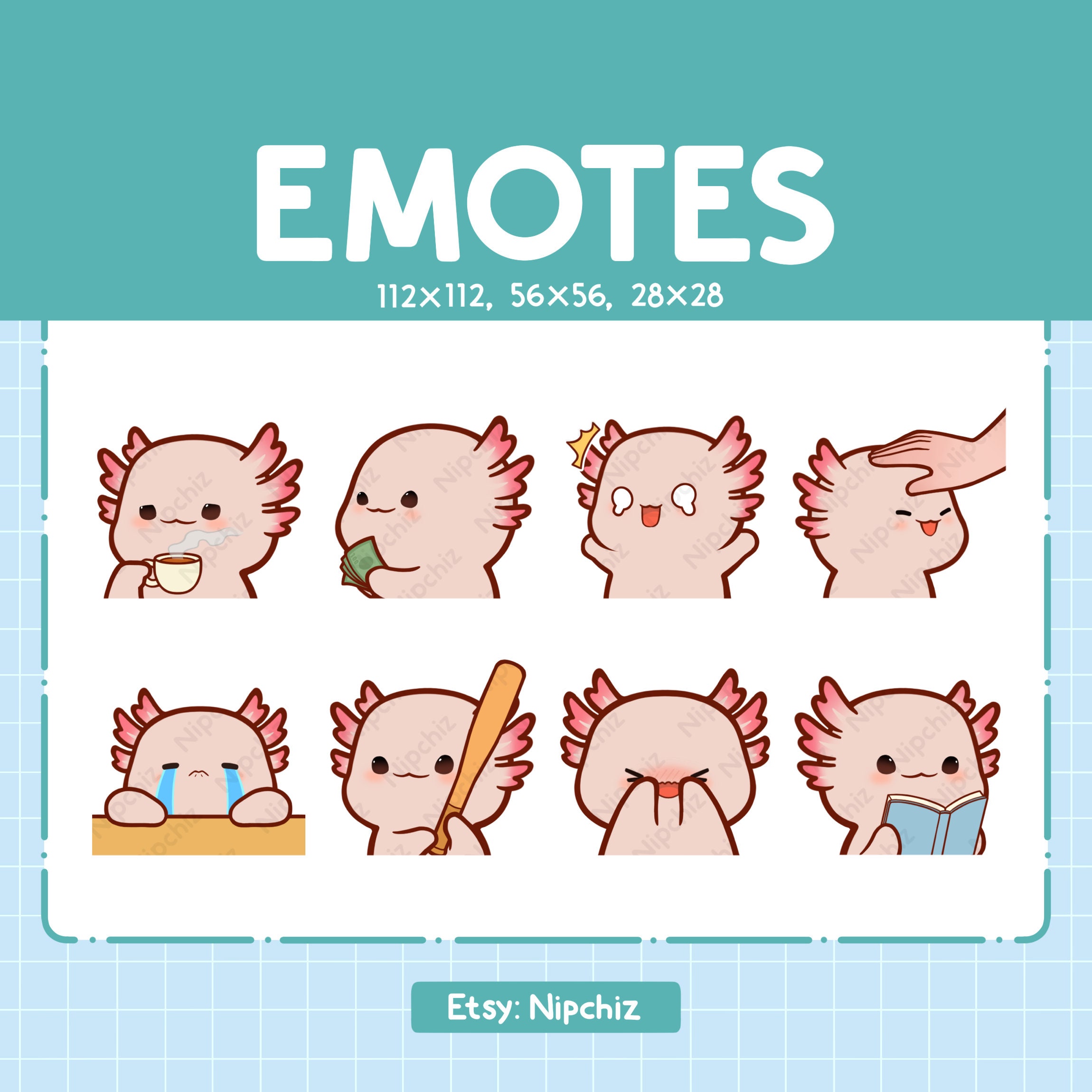 Kawaii Axolotl Emotes 8 Cute Emotes for Streamer Chibi - Etsy Australia