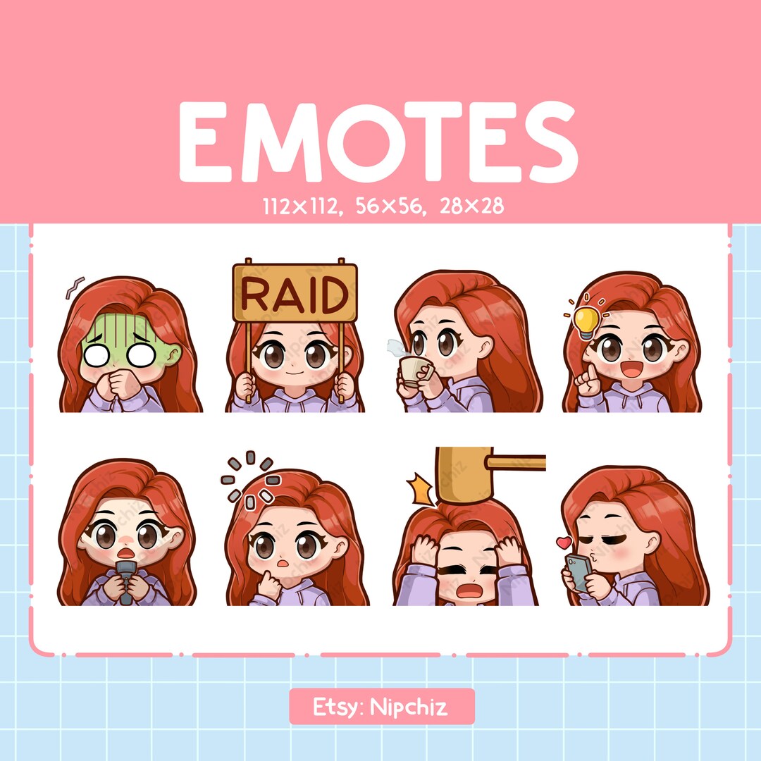 Girl Emote Bundle / Long Straight Red Hair Emotes for Streaming / 8 ...