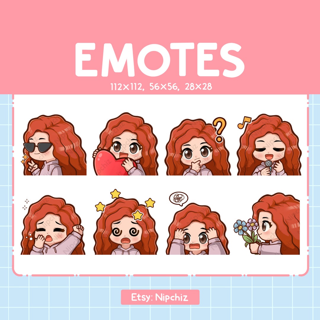 Cute Girl Emotes (8) | Red Curly Hair | Brown Eyes, Emoji for Streaming ...