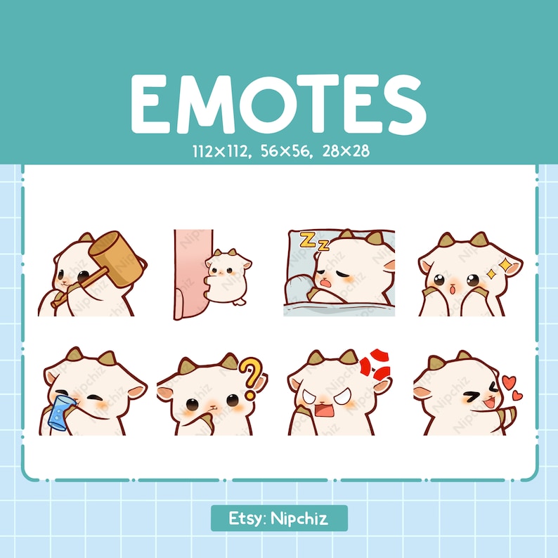 Chibi White Goat Emotes for Streamer (8) - Kawaii Cute Goat - Emoji ...