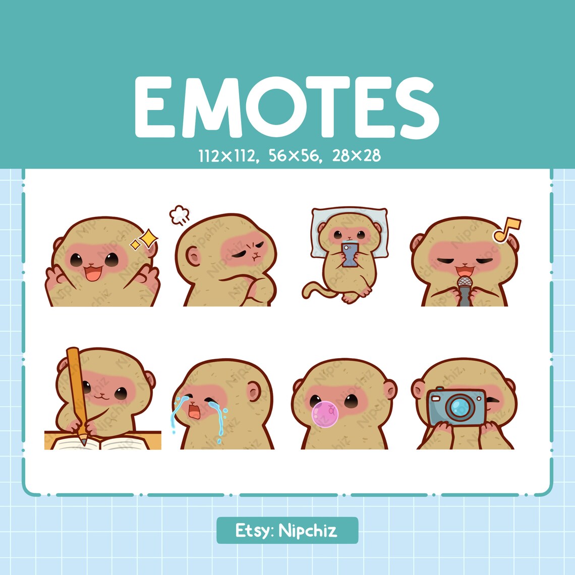 Monkey Emotes for Streamer 8 Kawaii Cute Monkey Emoji Pack for ...