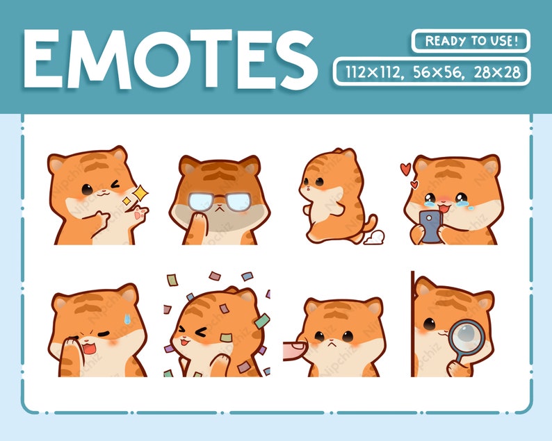 Kawaii Tiger Emotes 8 Cute Emotes for Streamer Chibi - Etsy