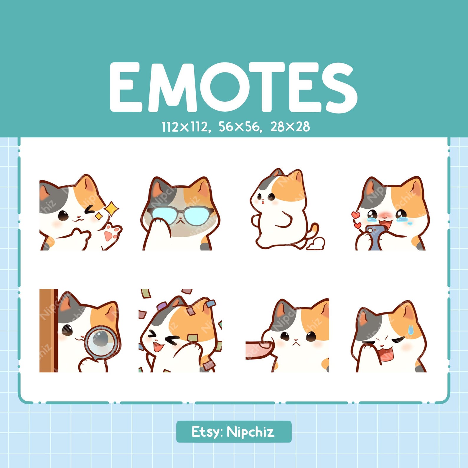 Emotes Calico Cat | 8 Cute Emotes for Streaming | Digital | Kawaii ...