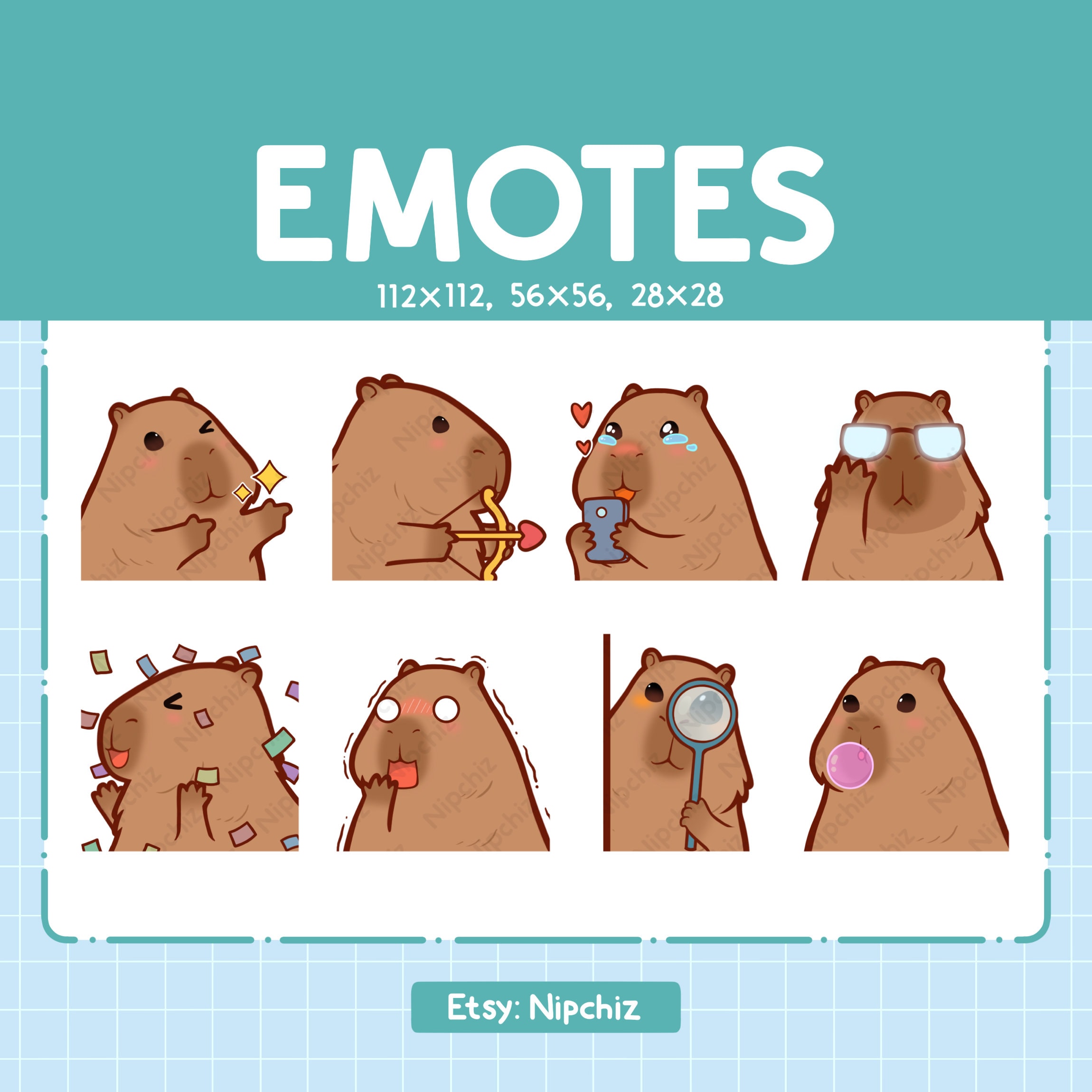 Capybara Emotes Cute Emoji Pack 8 Capybara Emotes for Streaming Bundle ...