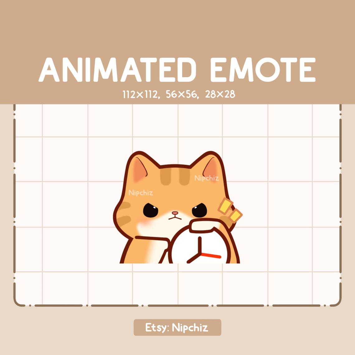 Animated Emote Angry Orange Tabby Cat Time is up / Kawaii Cute Emote ...