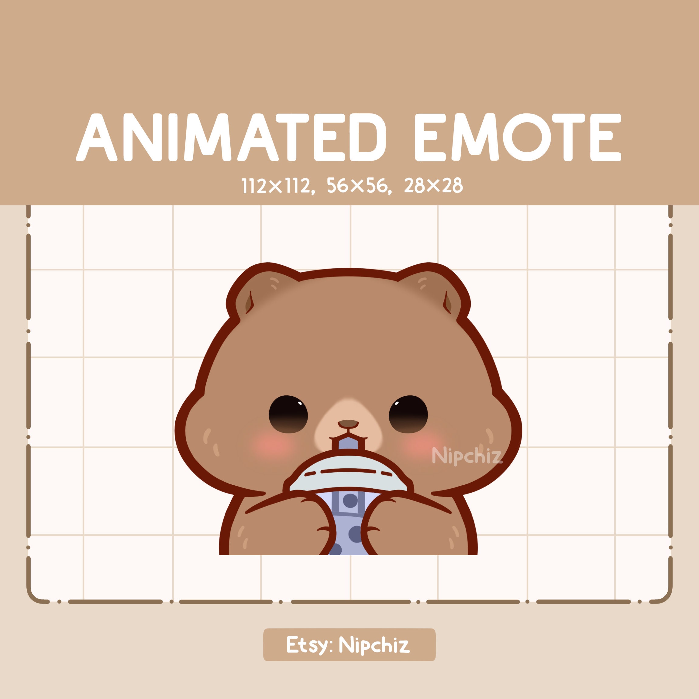 Adorable Cute Grizzly Bear Sipping Boba Animated Emote - Chibi Animal ...