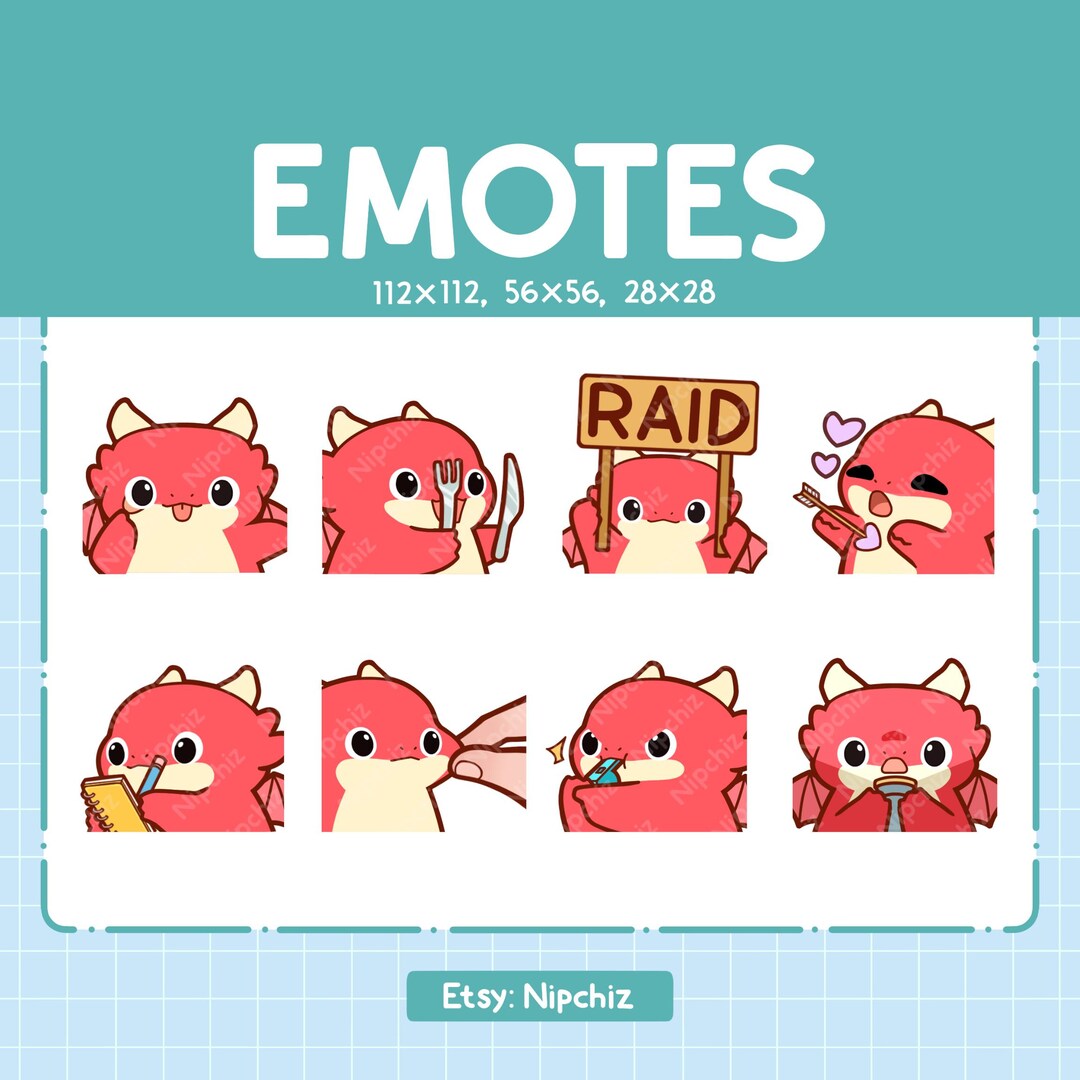 Emotes Red Dragon | 8 Cute Emotes for Streaming | Digital | Chibi Red ...