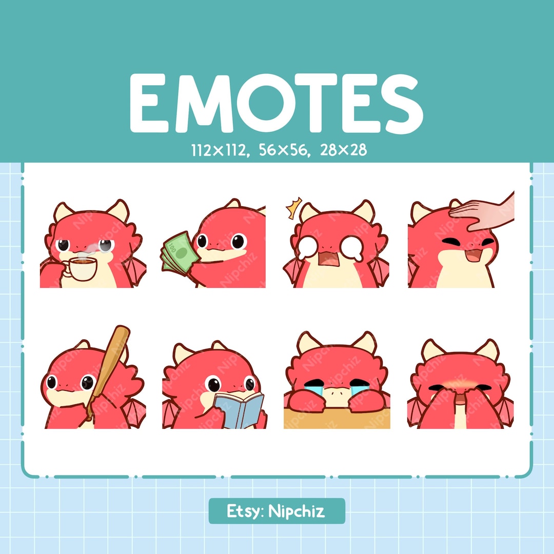 Red Dragon Emotes | 8 Cute Red Dragon Bundle | Kawaii Emoji Pack - Etsy