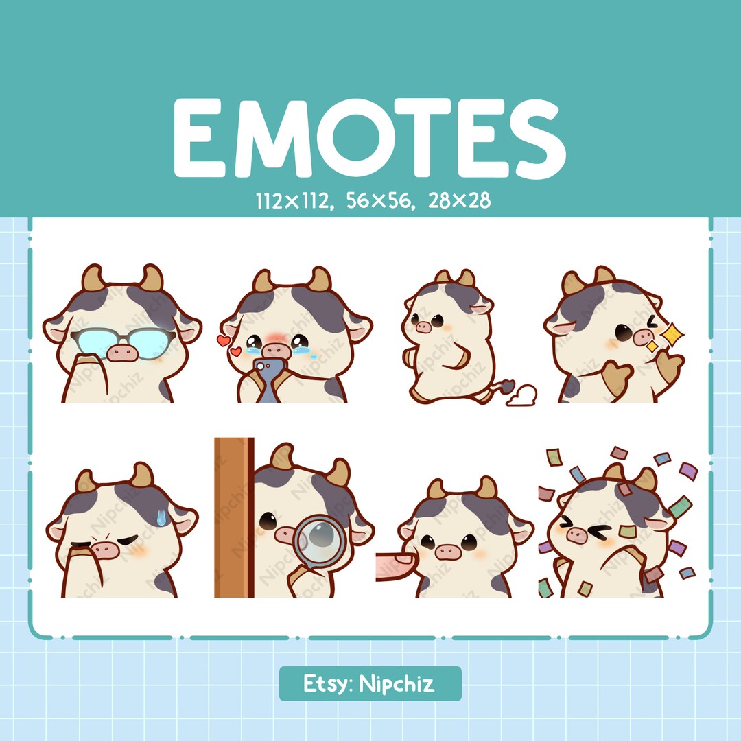 Cow Emotes for Streaming Kawaii Animal Emoji 8 Cute Cow Emote Pack - Etsy