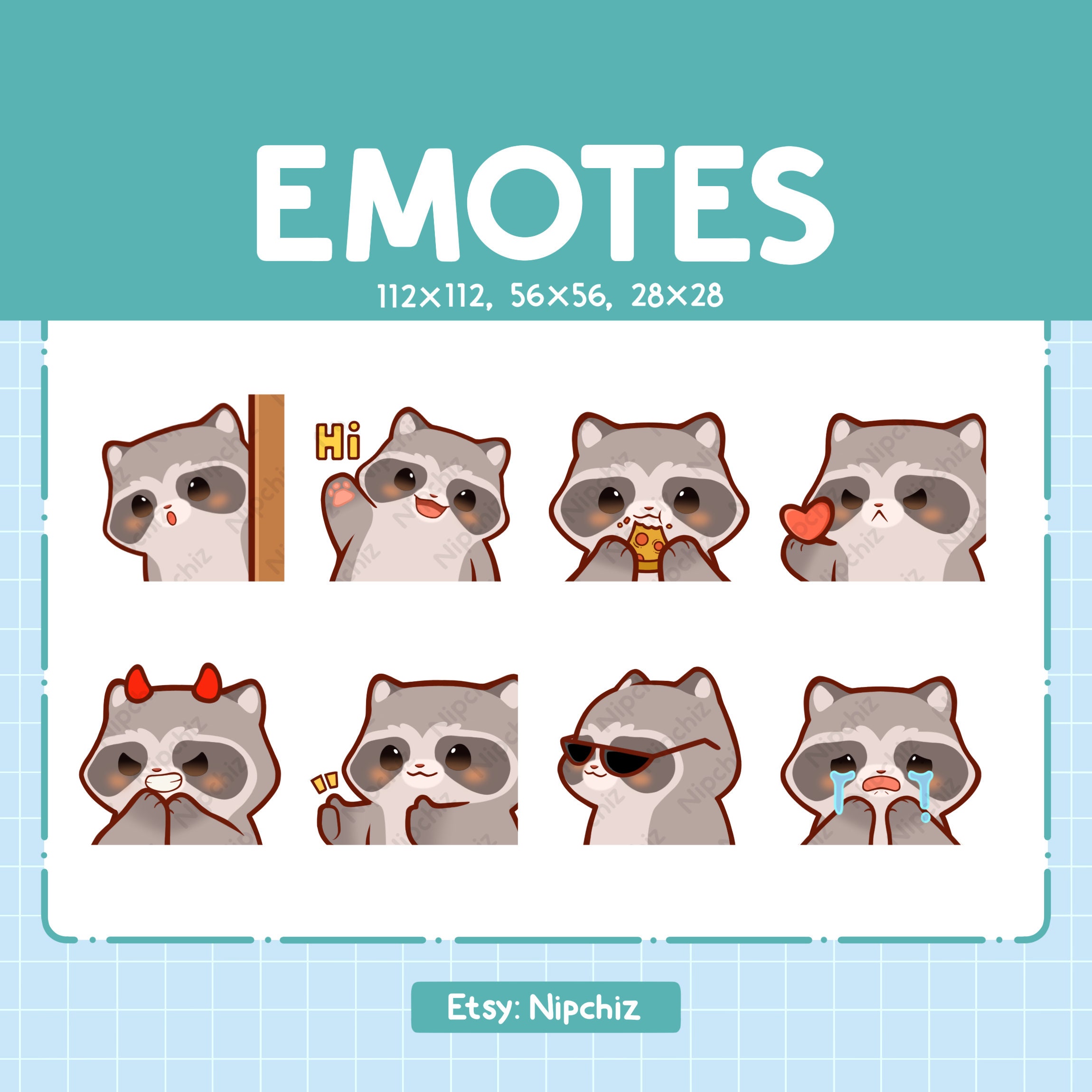 Raccoon Emotes 8 Pack / Chibi Raccoon Emotes for Streamer / Kawaii ...