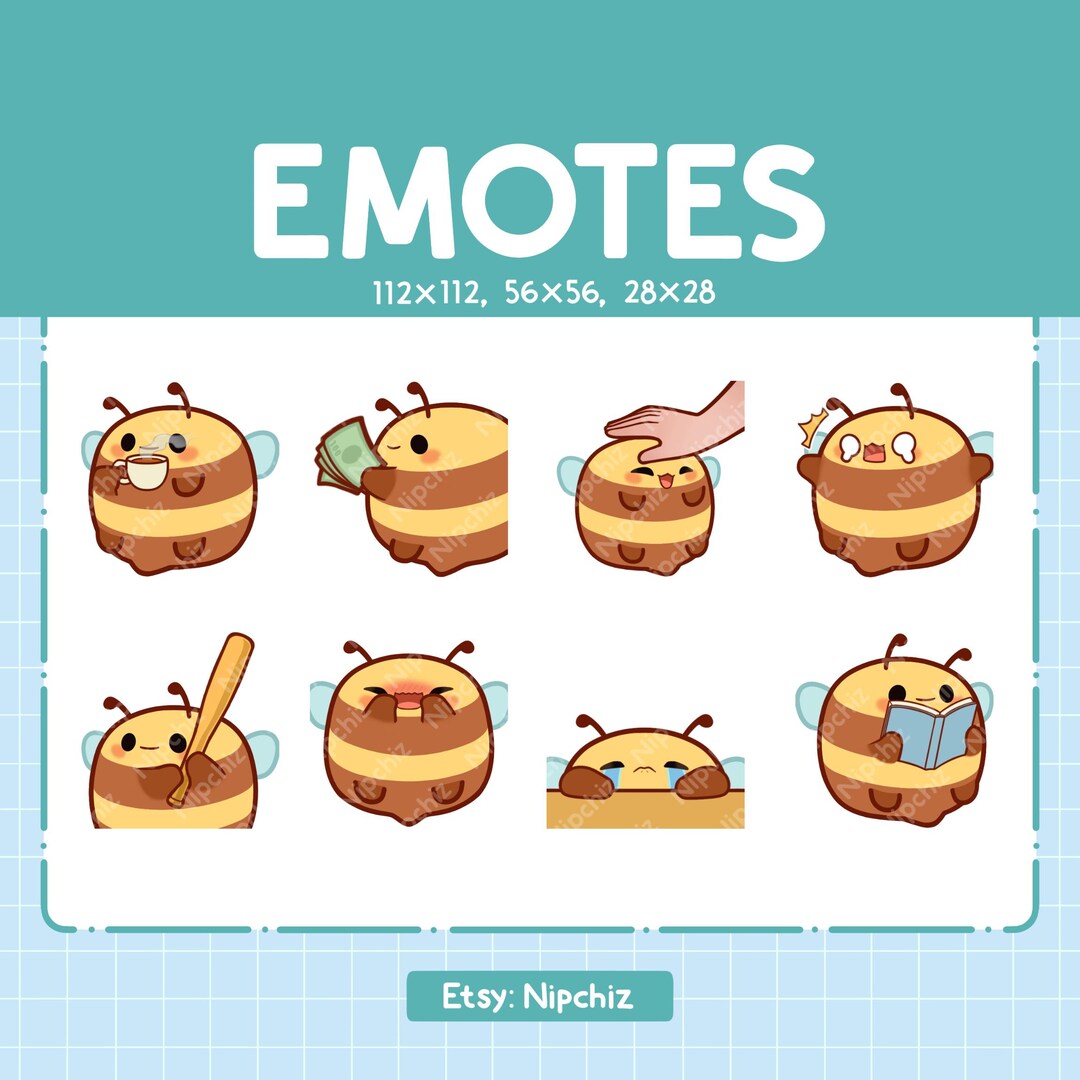 Kawaii Bee Emotes (8) – Cute Emotes for Streamer – Chibi Bee Emoji ...