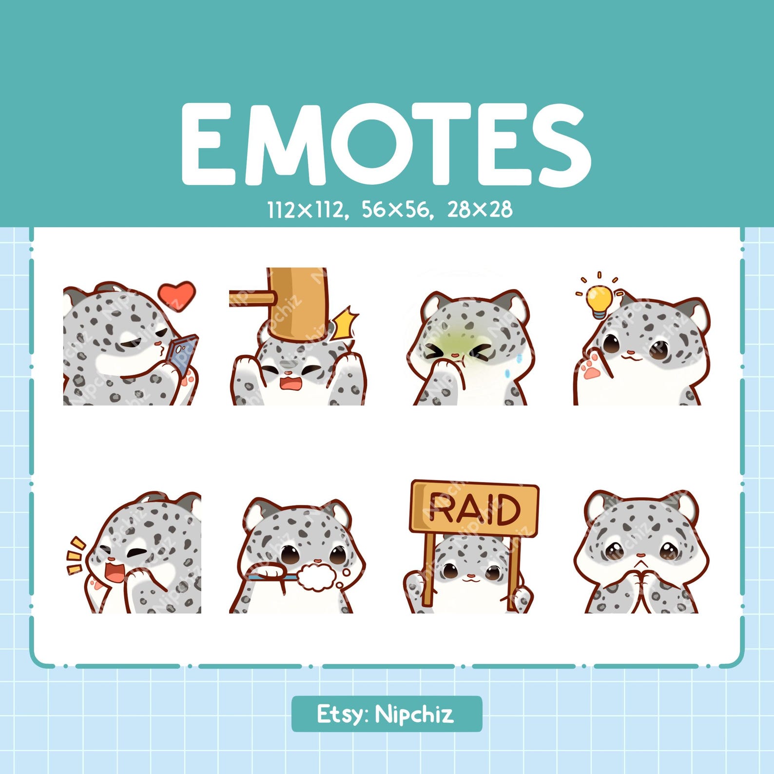 Snow Leopard Emotes / Cute Emoji Pack / 8 Snow Leopard Emotes for ...