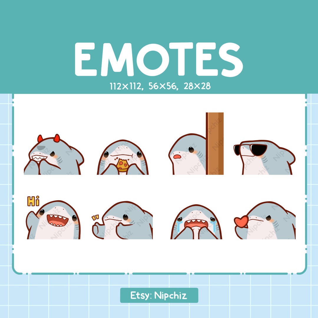 Shark Emotes / 8 Cute Shark Bundle / Emotes for Streamer Kawaii Emoji ...